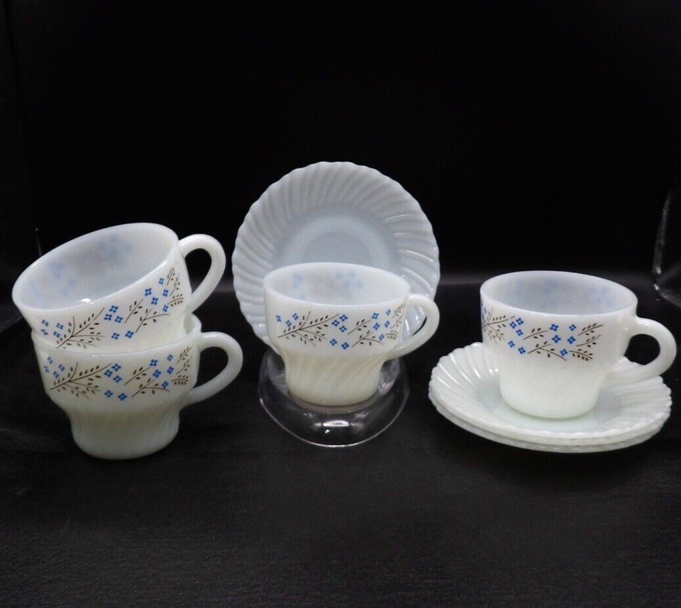 Termocrisa Milk Glass 4 Coffee Cup and Saucer Sets Blue and Brown ...