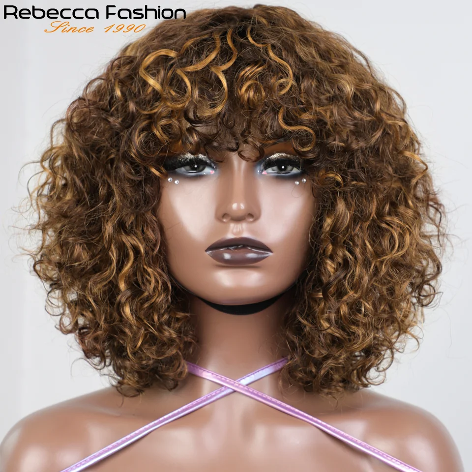 Rebecca Short Pixie Bob Cut Human Hair Wigs 250 Density With Bangs