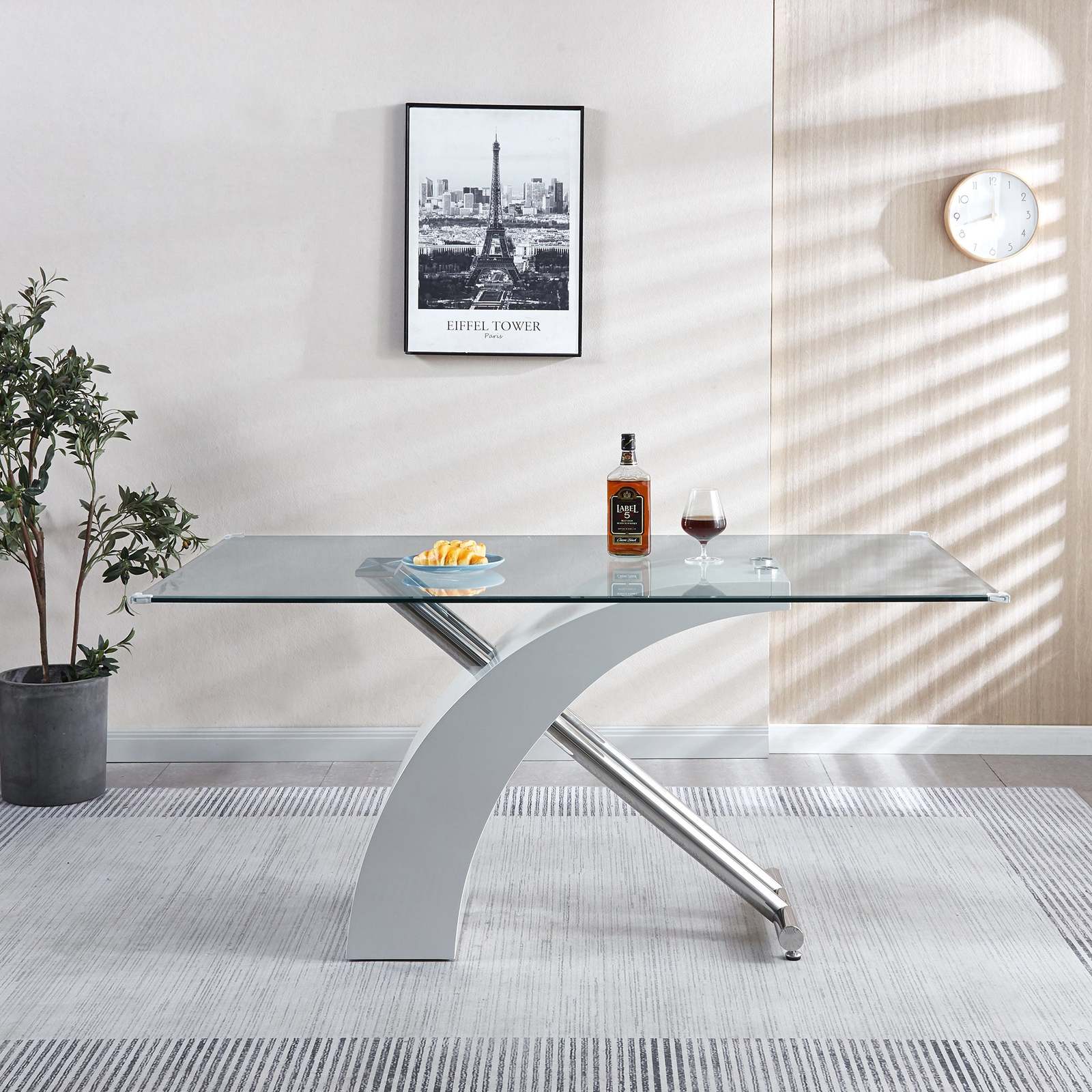 Modern Rectangular Glass Dining Table (Black/White) - Tables
