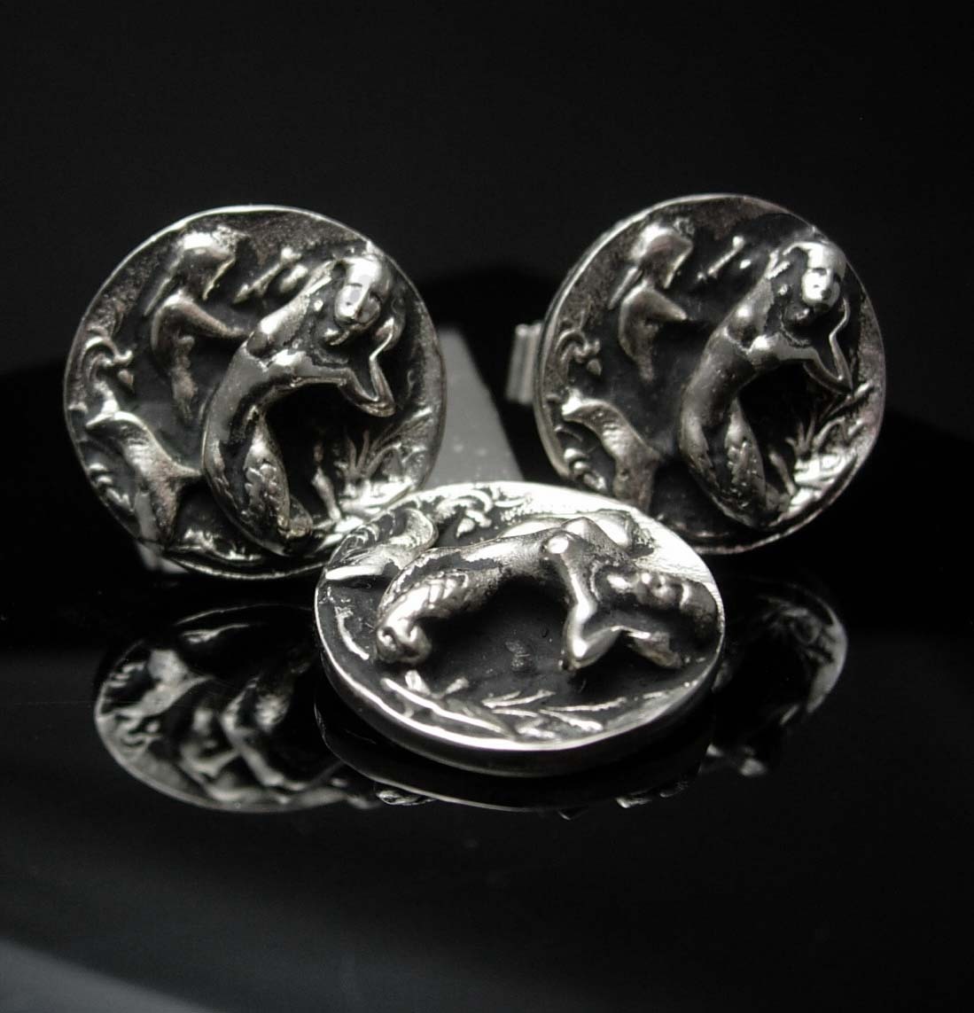 Vintage Mermaid Cufflinks Tie Clip set Fairy tale Mythical sea nymph ...