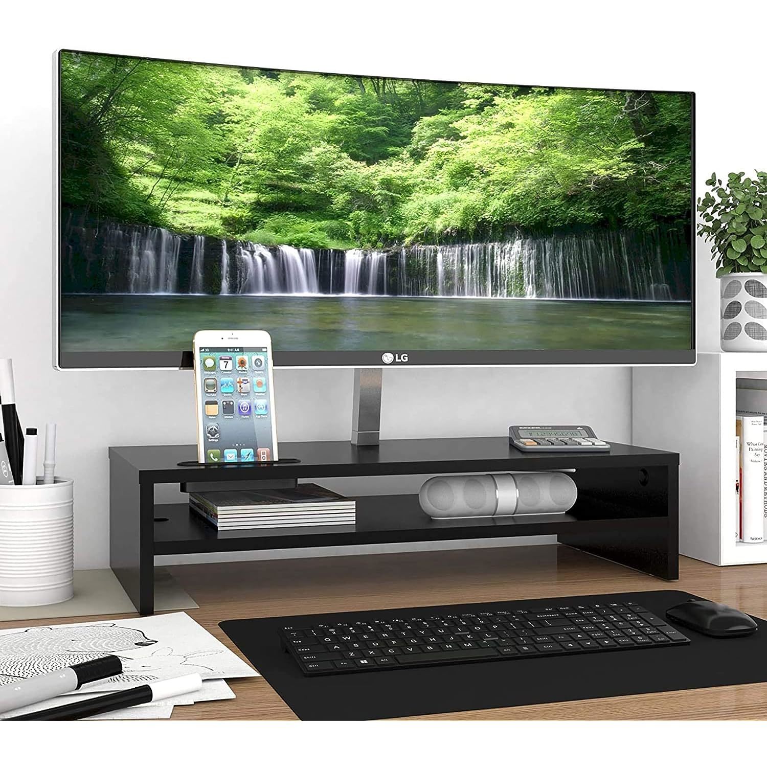 Monitor Stand Riser, 2 Tiers Wood Monitor Riser Stand With Storage ...