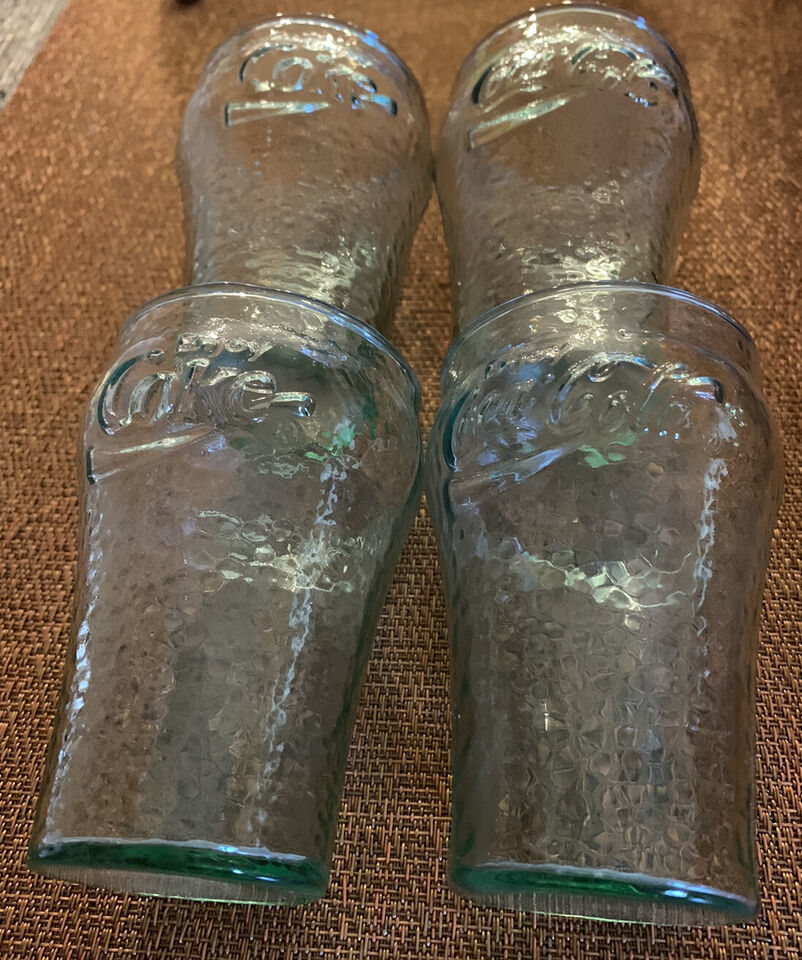 SET OF 4 COLLECTIBLE GREEN TINT SMALL COCA COLA GLASSES Embossed 4 ...