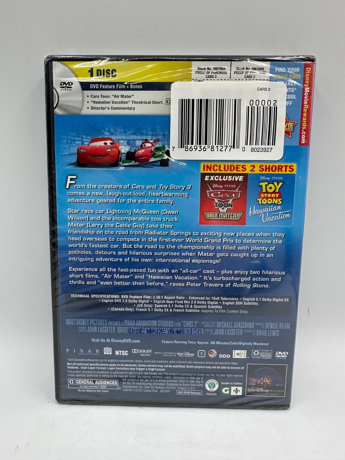 Cars 2 (DVD, 2011) Walt Disney, Pixar, Owen Wilson - DVDs & Blu-ray Discs