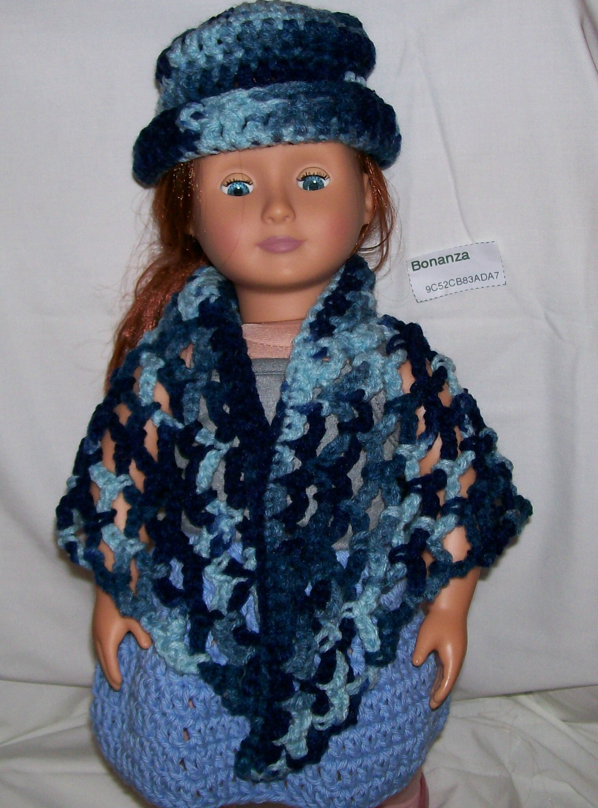 American Girl Multi Blue Shawl and Hat, Crochet, 18 Inch Doll, Handmade ...