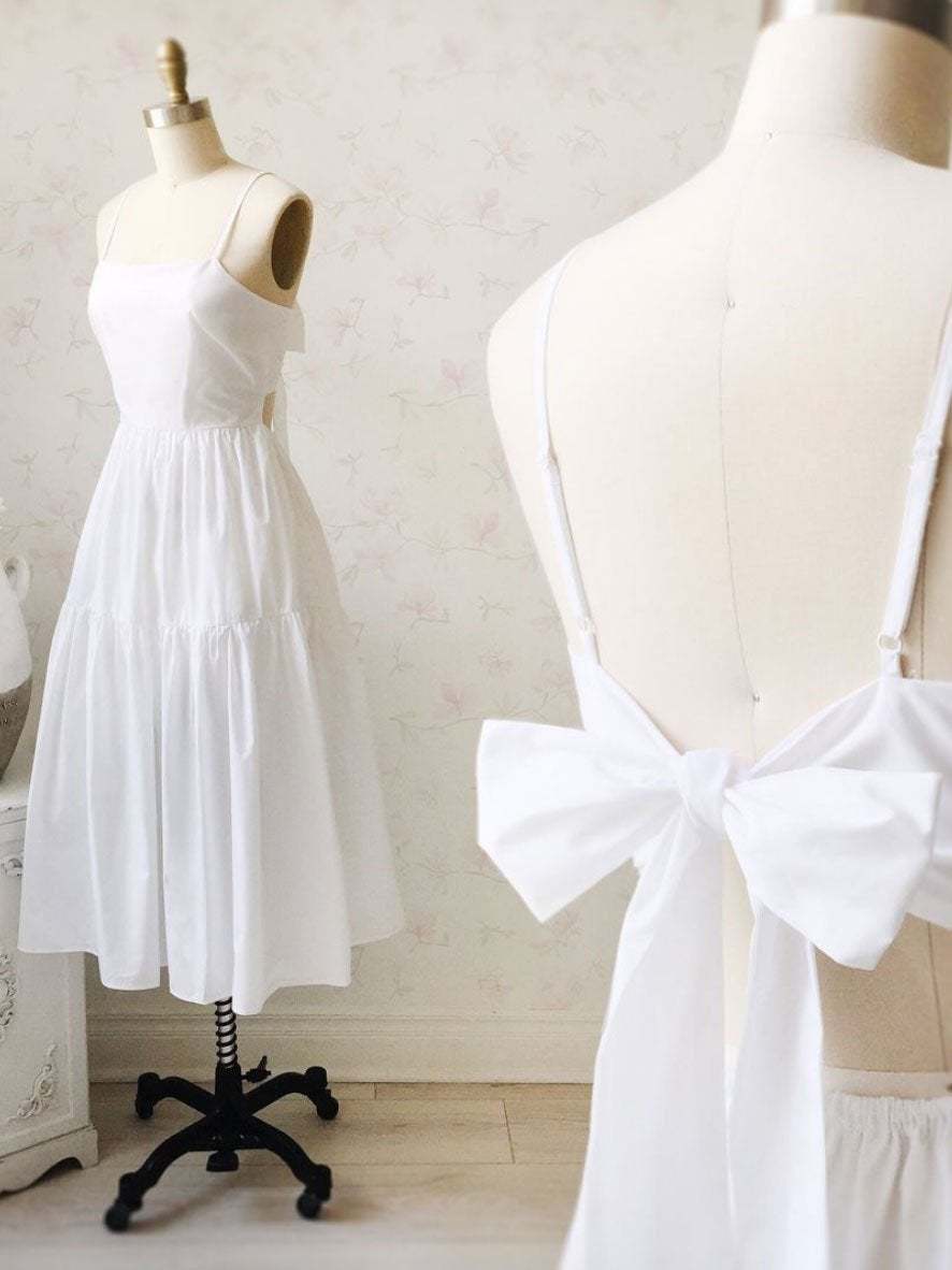Simple white backless short prom dress, white homecoming dress - Dresses