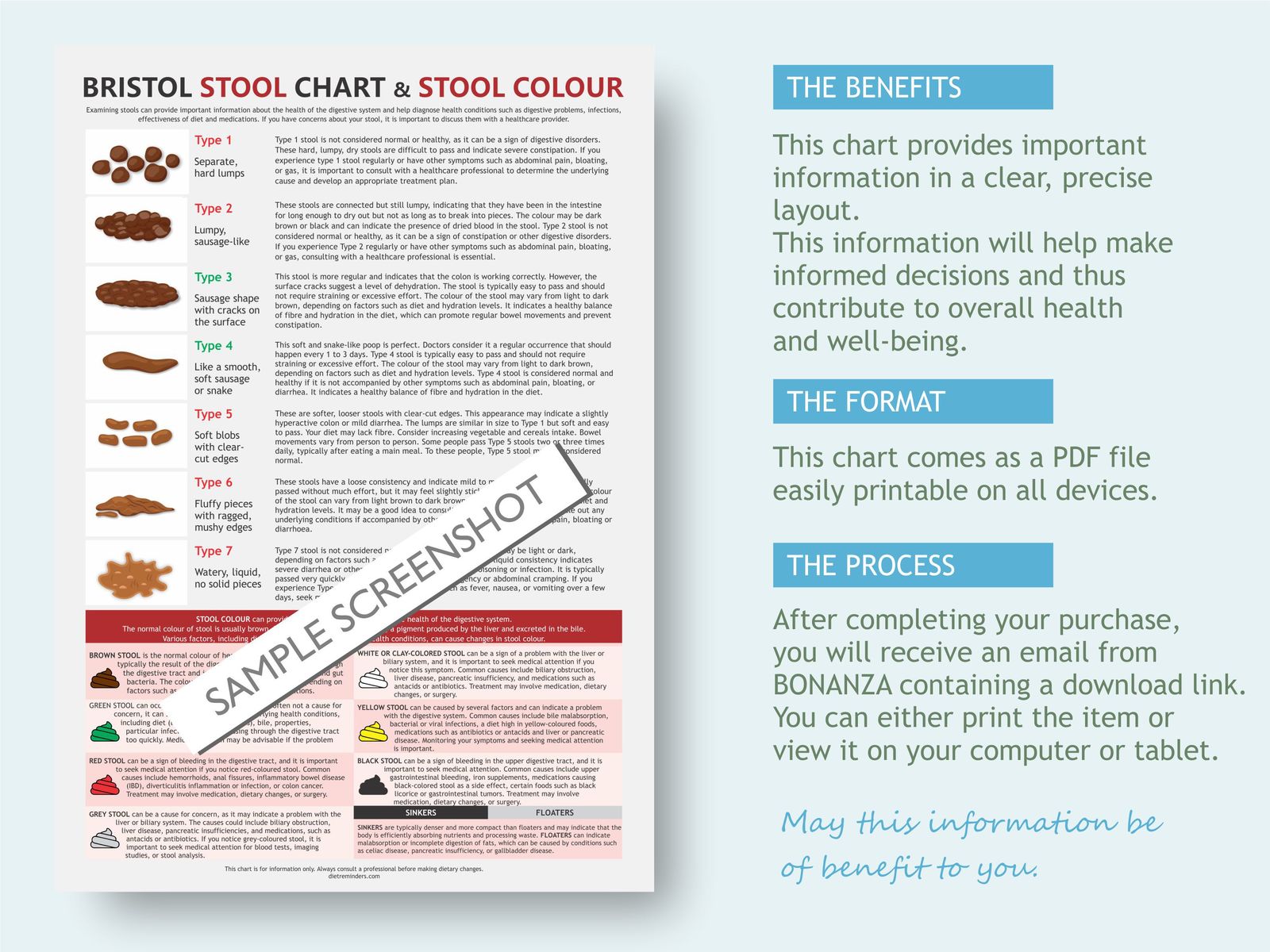 Bristol Stool Chart, digital download PDF, stool health, healthy poop ...