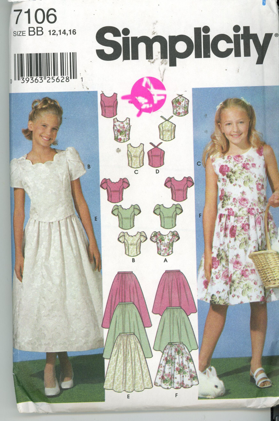 Simplicity 7106 Girls Fancy Princess Dress, Top and Skirt SZ 12, 14, 16 ...
