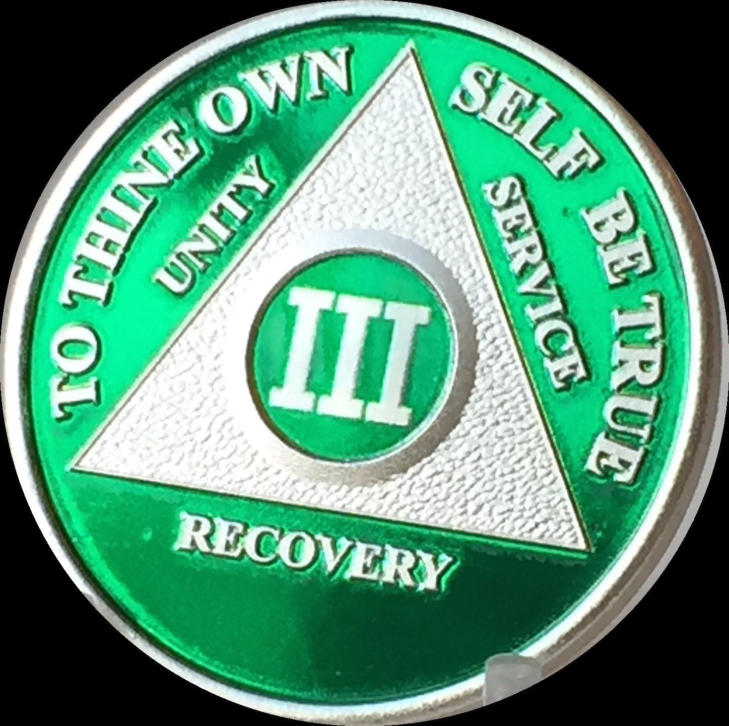 Green & Silver Plated 3 Year AA Chip Alcoholics Anonymous Medallion ...