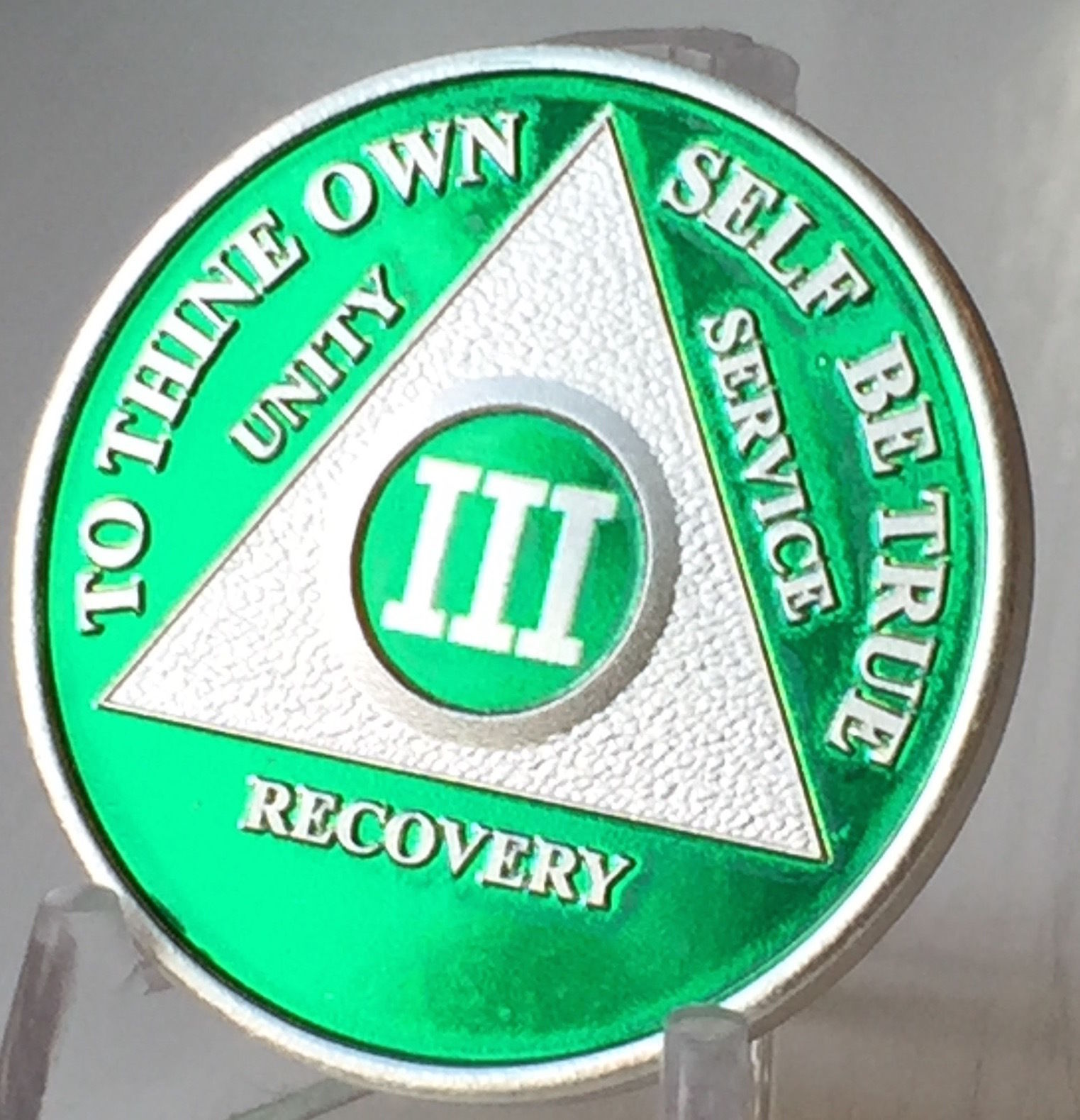 Green & Silver Plated 3 Year AA Chip Alcoholics Anonymous Medallion ...