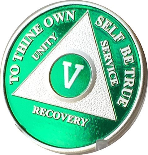 5 Year Green & Silver Plated AA Alcoholics Anonymous Medallion Sobriety ...