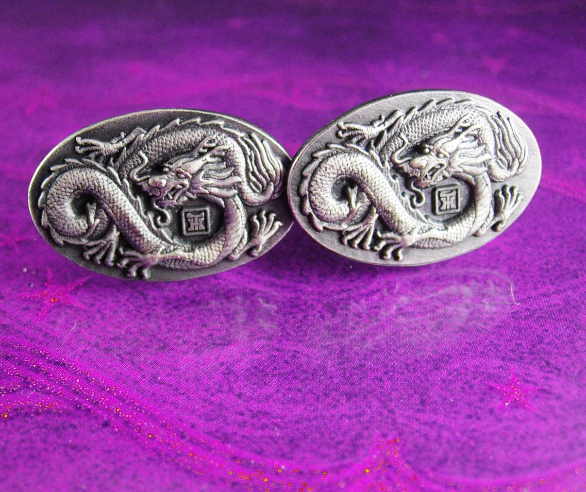 Vintage Dragon Cufflinks Silver Oriental Asian Victorian black enamel ...