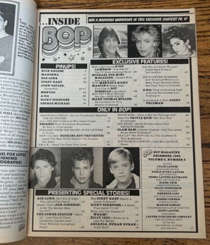 Bop Magazine December 1985 Madonna Michael J Fox George Michael Duran ...