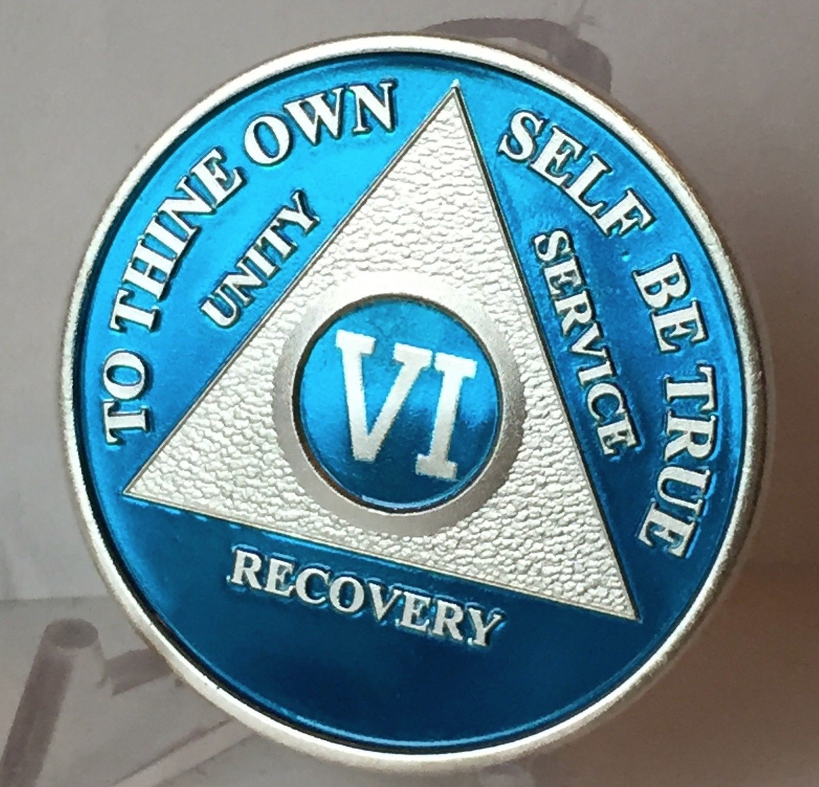 Blue Silver Plated 6 Year AA Chip Alcoholics Anonymous Medallion Coin ...