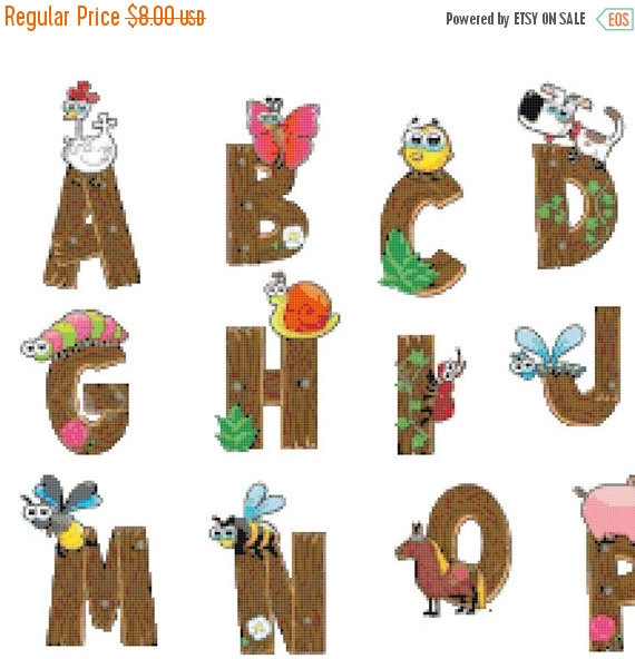 Cross stitch pattern - Alphabet farm 23.64"X25.64" L926 - Hand Embr ...
