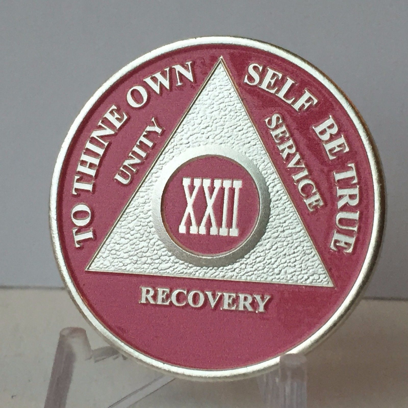 Pink & Silver Plated 22 Year AA Chip Alcoholics Anonymous Medallion ...