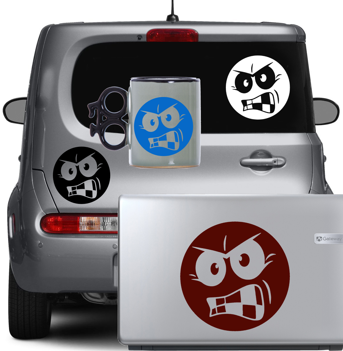 Angry Face Vinyl Decal Sticker Evil Emoji Car Window Cup Helmet Bike ...
