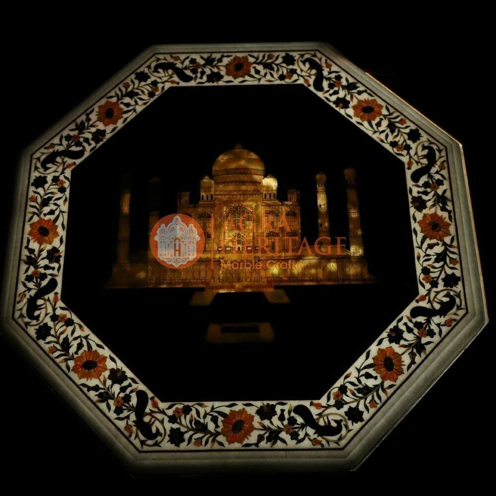 24" Marble Counter Table Taj Mahal Lapis Inlaid Floral Traditional ...