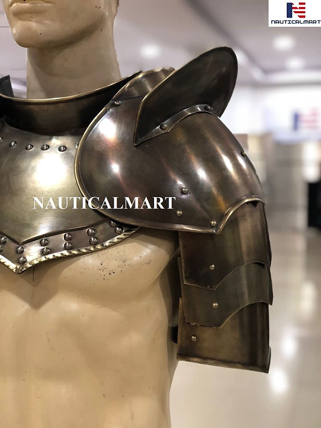 NauticalMart Medieval LARP Armor Gorget Set with Pauldrons Shoulder ...