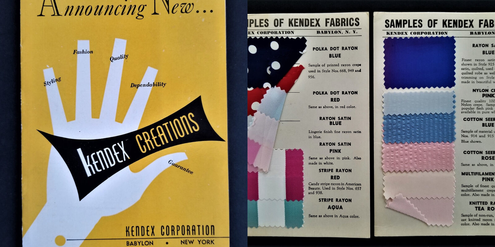 1940s vintage KENDEX HOSIERY UNDERGAMETS CATALOG and FABRIC SAMPLES ...