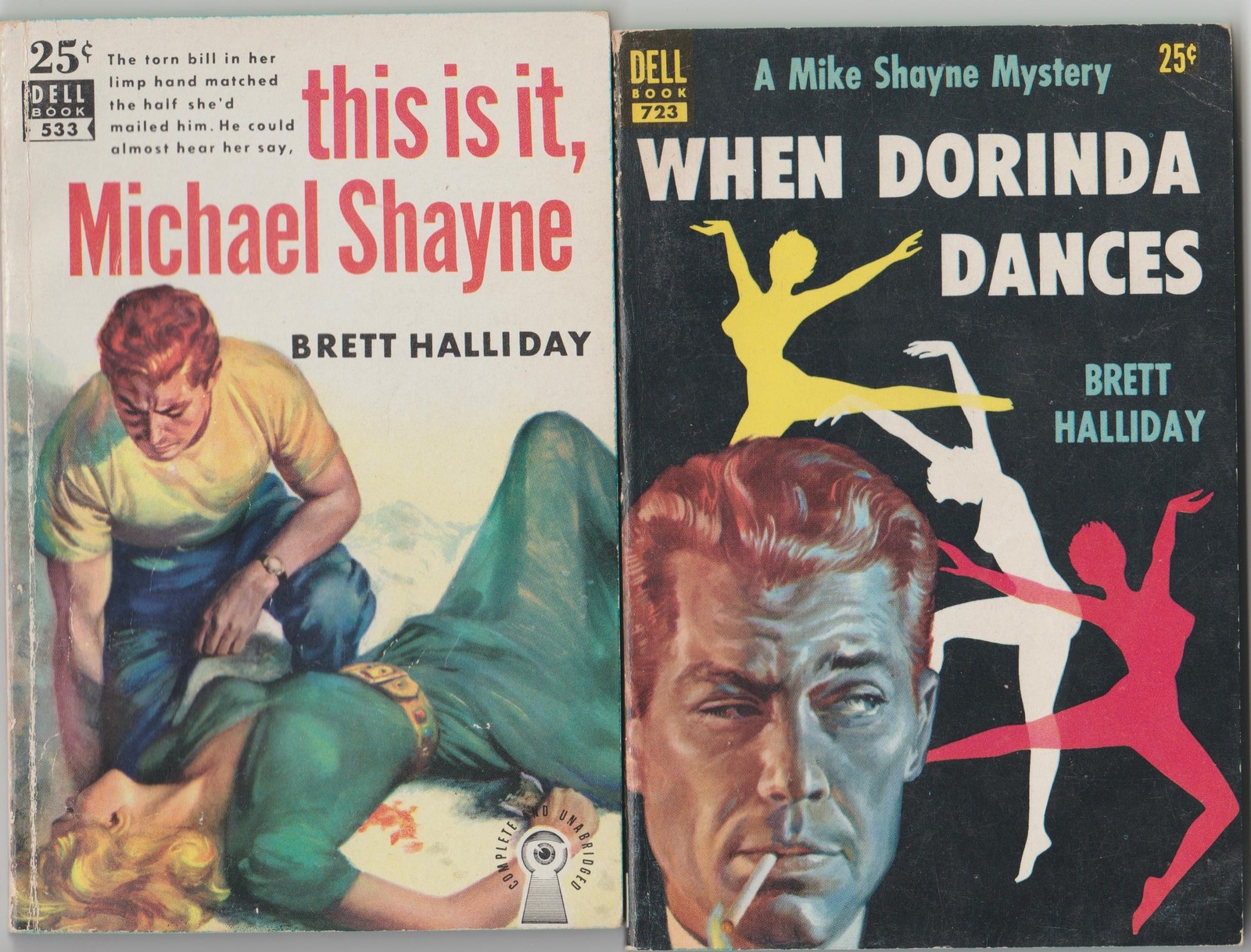 Brett Halliday 2 Mike Shane Dell mysteries 1950s 1st pbs mapback ...