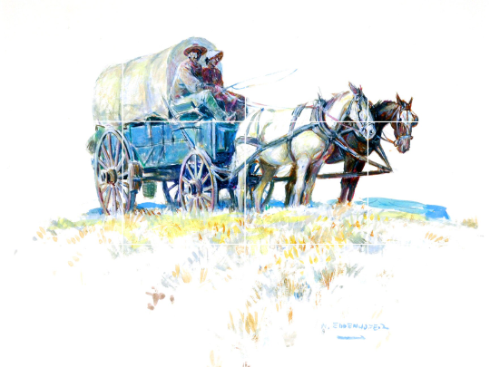 pioneers American country western cowboy adventure ceramic tile mural ...