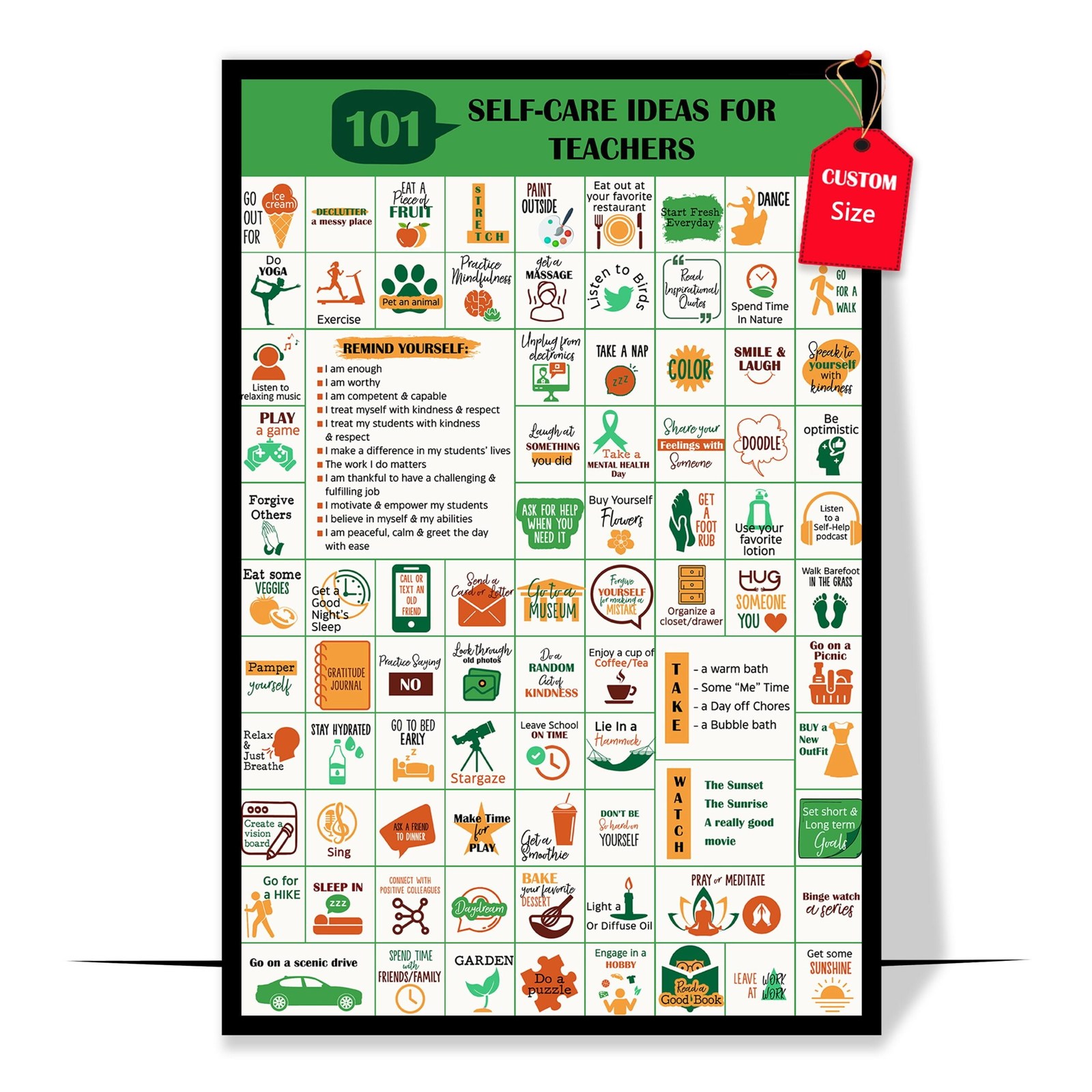 101 Self Care Ideas Poster For Teachers Self Care Coping Skill Poster ...
