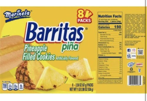 Marinela Barritas Piña Pineapple Soft Filled Cookie Bar | 3 pack (24 ...
