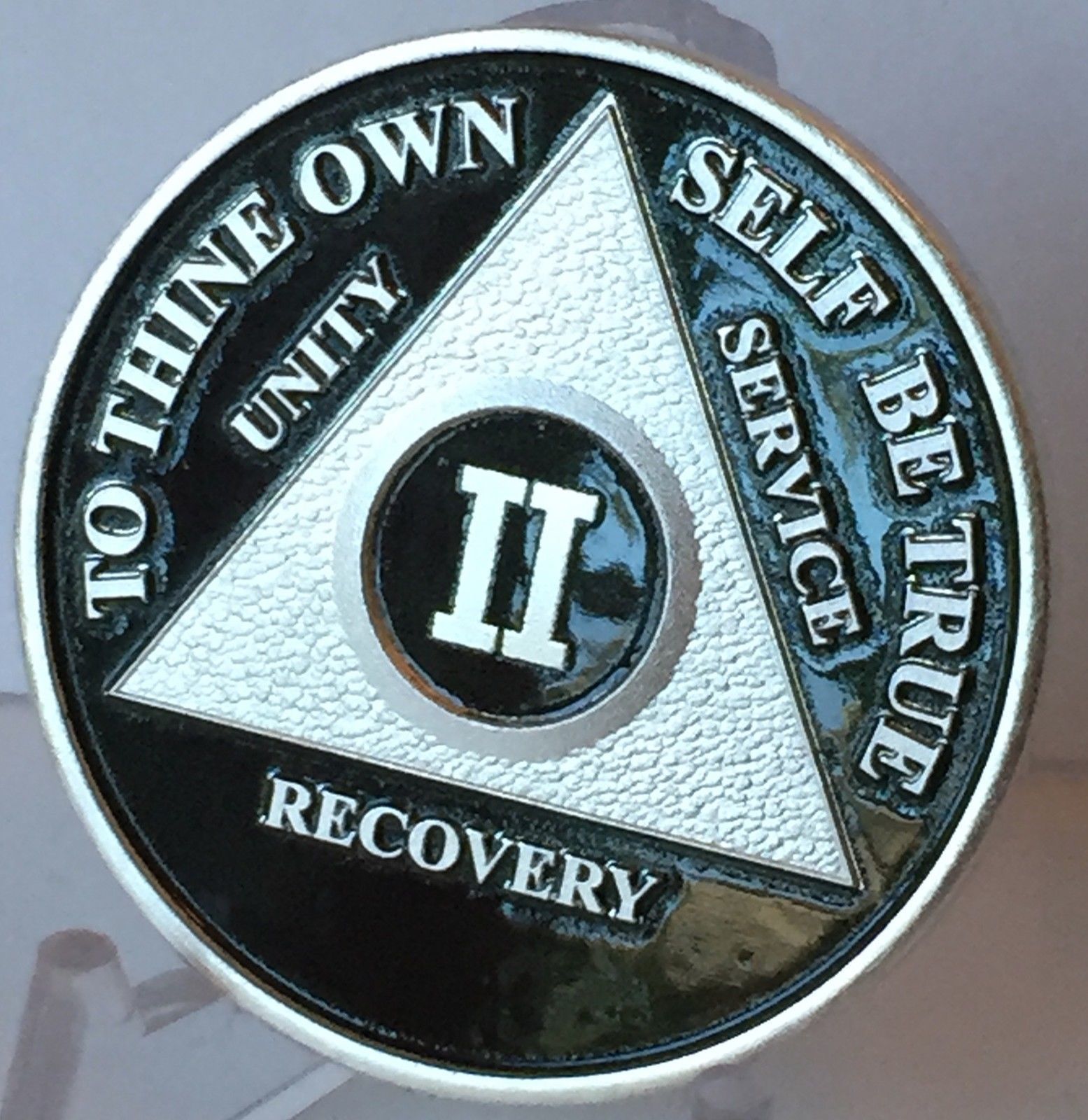 Black & Silver Plated 2 Year AA Chip Alcoholics Anonymous Medallion ...