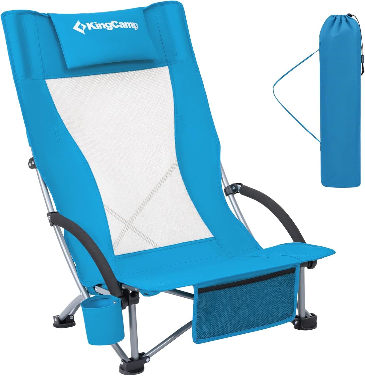 Kingcamp Portable Folding Beach Chair With Carry Bag, High Back Beach ...