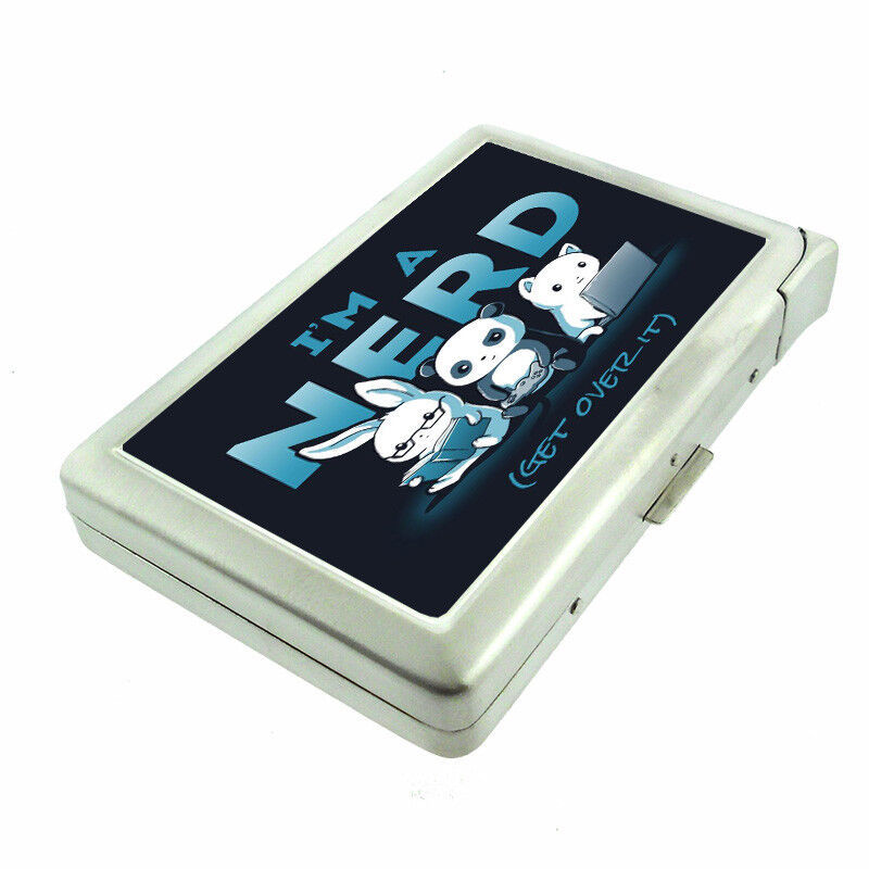 Nerd Animals Em1 100's Size Cigarette Case with Built in Lighter Metal ...