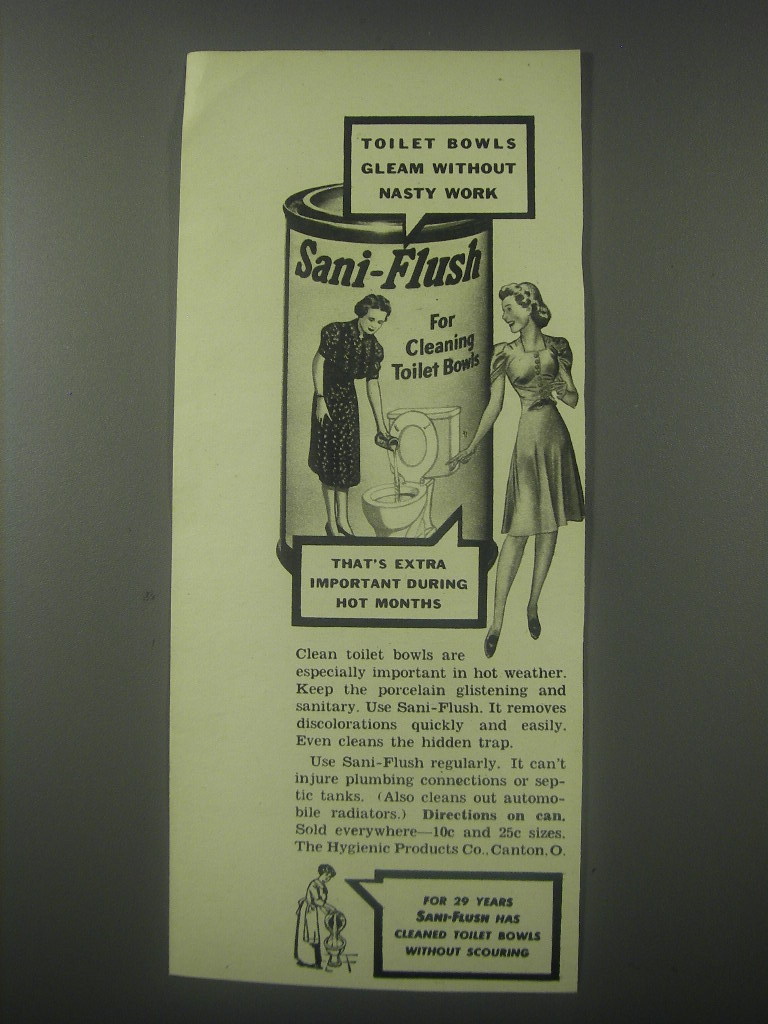 1941 Sani-flush Toilet Cleaner Ad - Toilet Bowls gleam without nasty ...