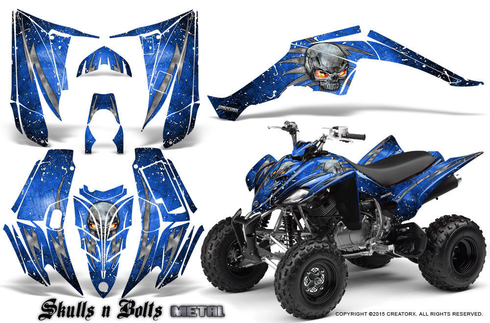 YAMAHA RAPTOR 350 GRAPHICS KIT CREATORX DECALS STICKERS SKULLS BOLTS M ...