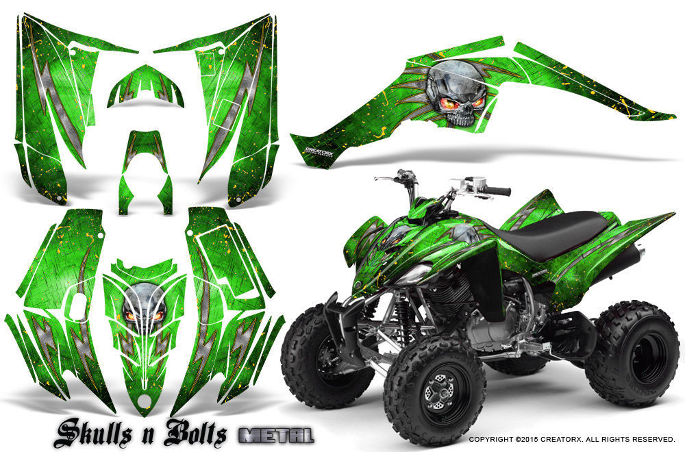 YAMAHA RAPTOR 350 GRAPHICS KIT CREATORX DECALS STICKERS SKULLS BOLTS M ...