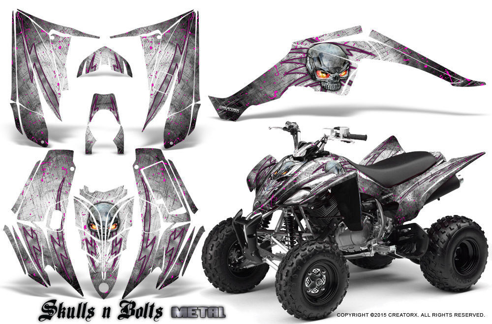 YAMAHA RAPTOR 350 GRAPHICS KIT CREATORX DECALS STICKERS SKULLS BOLTS M ...