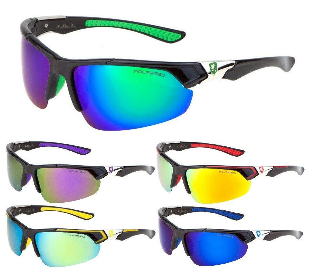 KHAN POLARIZED SEMI RIMLESS SHIELD WRAP AROUND SUNGLASSES SPORT OUTDOOR ...
