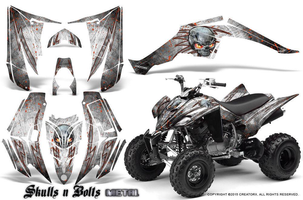 YAMAHA RAPTOR 350 GRAPHICS KIT CREATORX DECALS STICKERS SKULLS BOLTS M ...