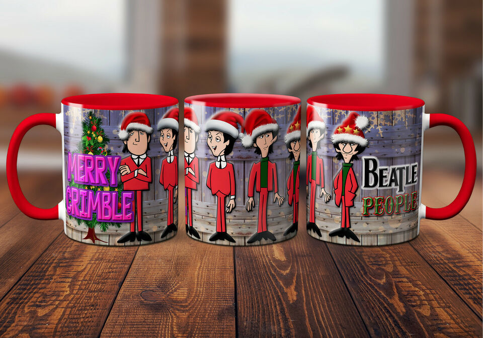 The Beatles Cartoons MERRY CRIMBLE Red Suits 11 oz Custom Ceramic ...
