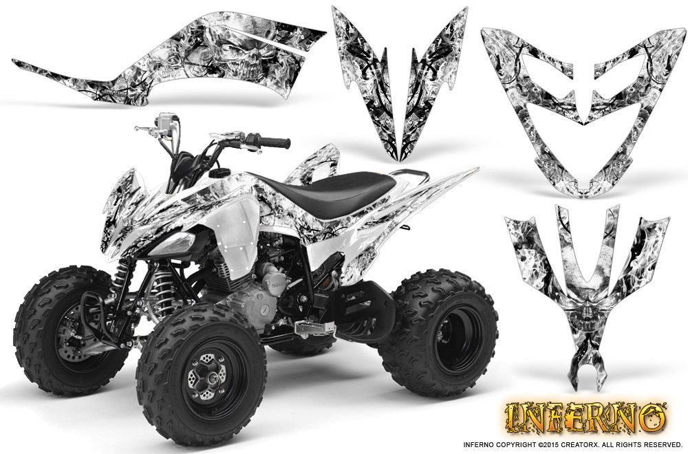 YAMAHA RAPTOR 250 GRAPHICS KIT CREATORX DECALS STICKERS INFERNO WHITE ...