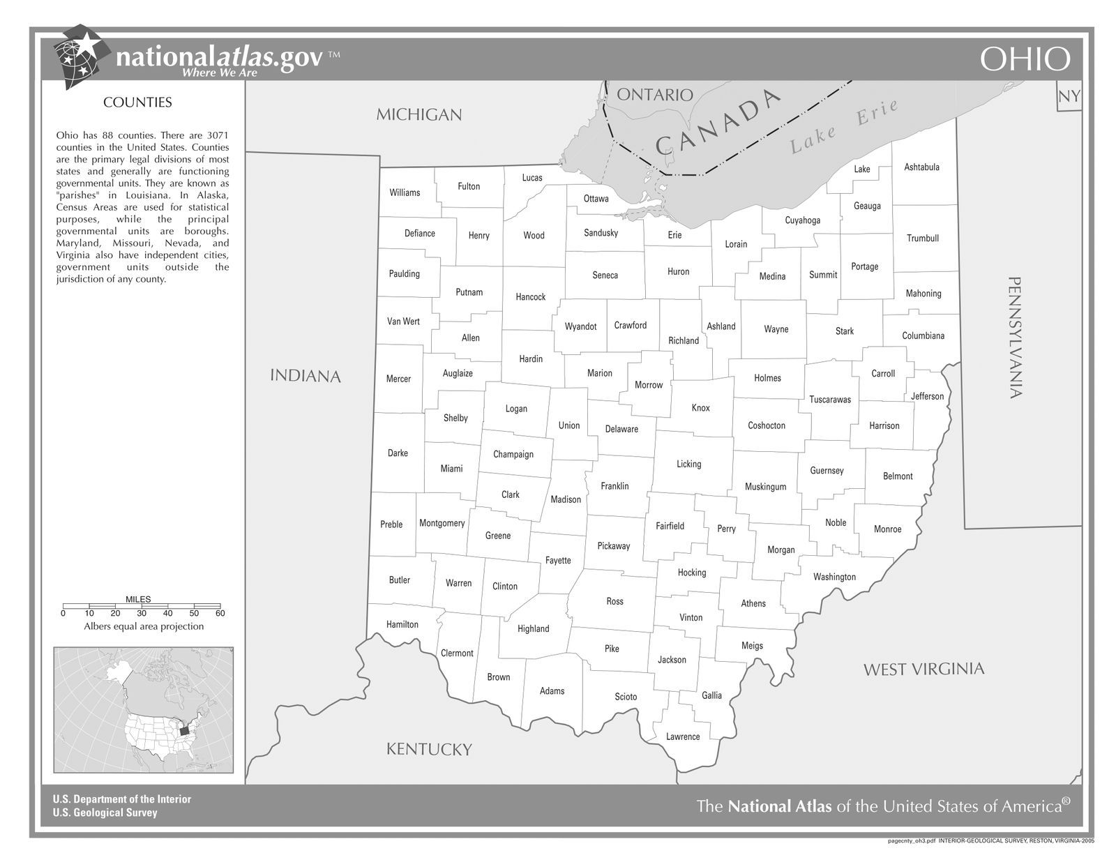 Ohio State Counties (Black&White) Laminated Wall Map - Maps & Atlases