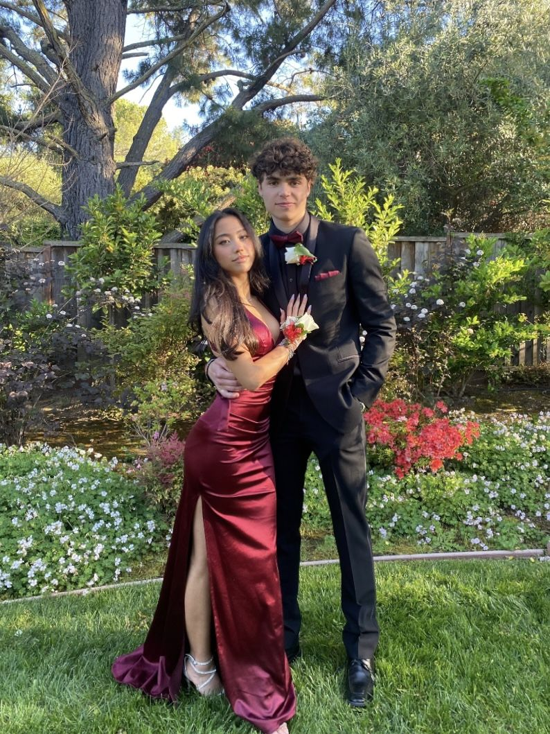 Middle School Burgundy Mermaid V Neck Long Prom Dress With Split - Dresses