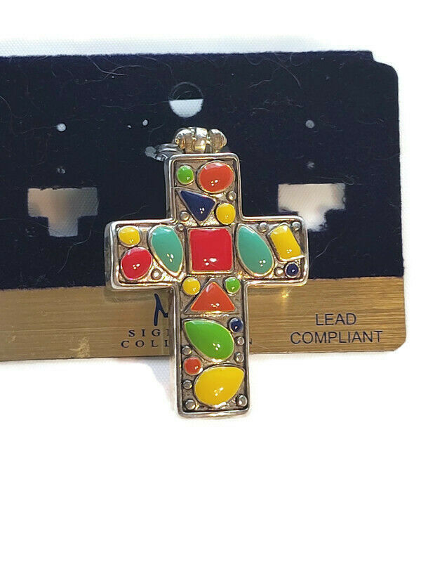 MX Signature Collection Cross Pendant Silver-Tone with Enameled Color 2 ...