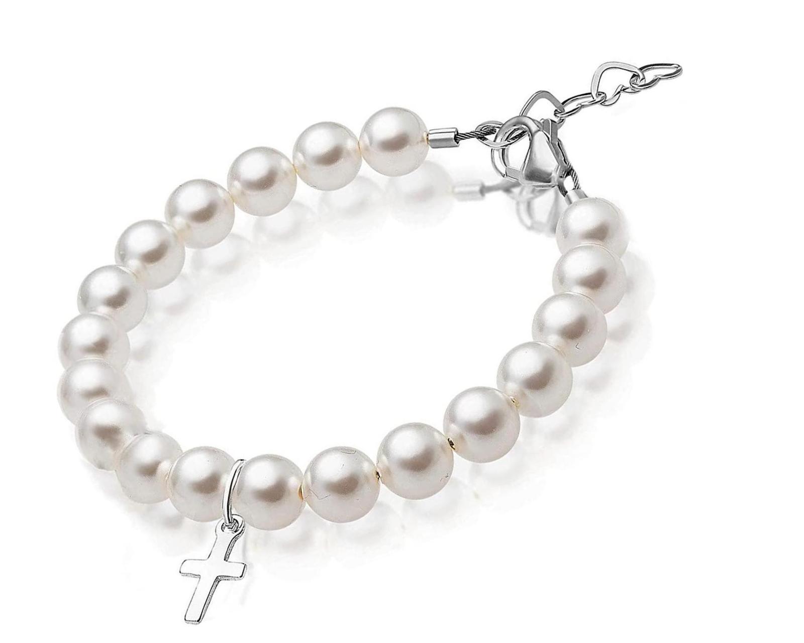Baby Crystals Sterling Silver Cross Charm Bracelet for Girls - Jewelry