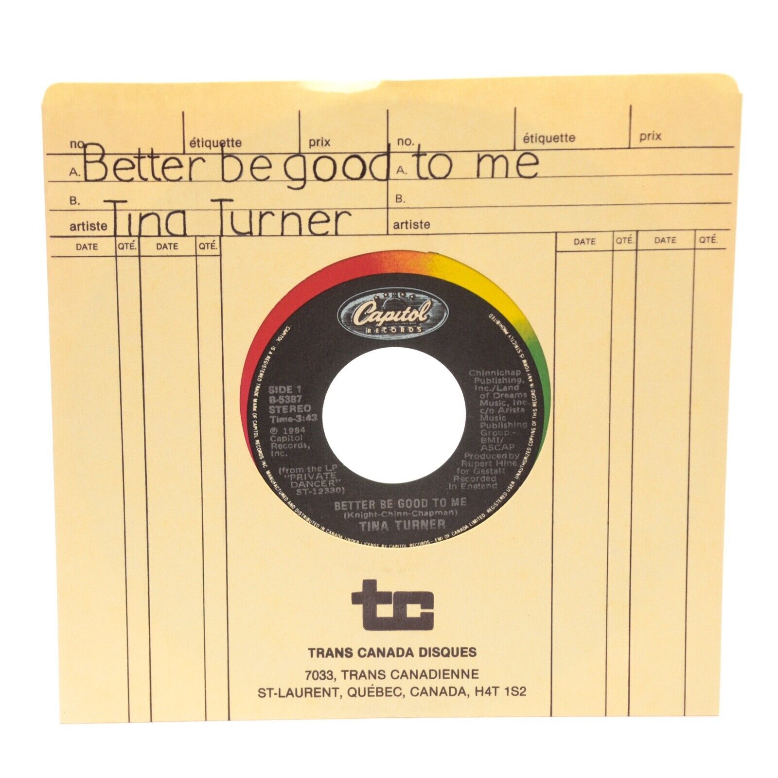 Better be Good To Me Tina Turner Single Vinyl Records 7" 45 rpm - Vinyl ...