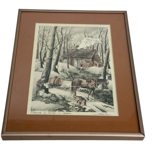 Vintage Signed Mikola Lithograph Print of Cabane à Sucre in Quebec ...