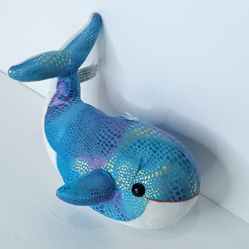 Blue White Plush Rainbow Glitter Shiny Whale Stuffed Animal 9" Long ...