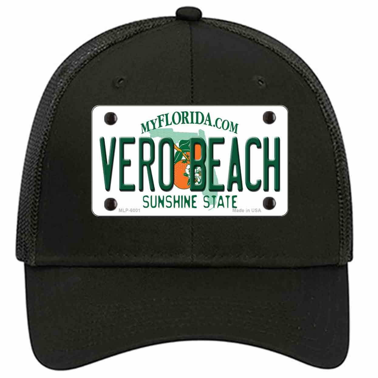Vero Beach Florida Novelty Black Mesh License Plate Hat - Hats
