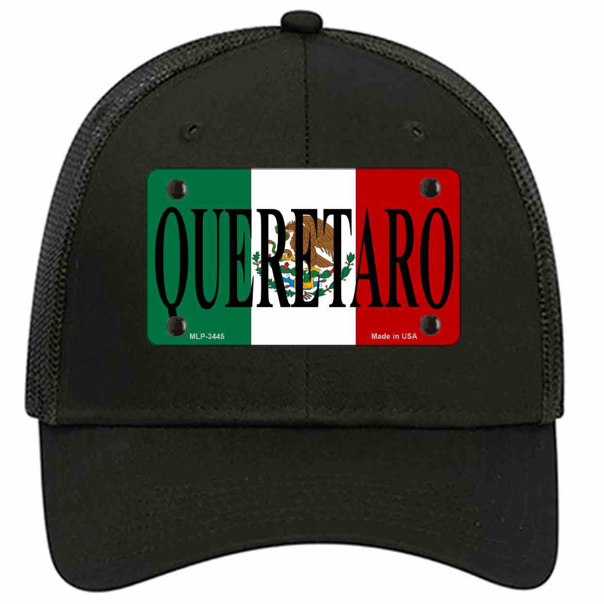 Queretaro Mexico Flag Novelty Black Mesh License Plate Hat - Hats