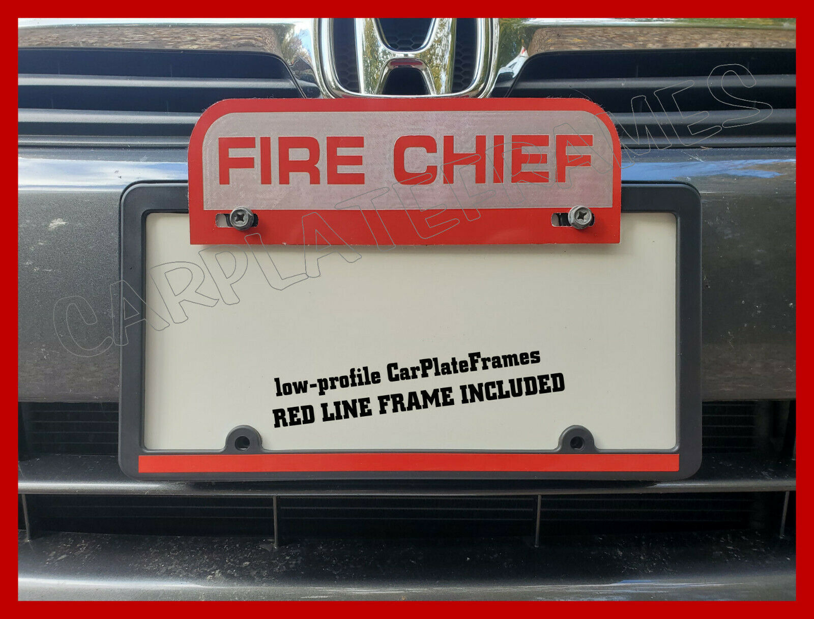 ALUMINUN FIRE CHIEF PLATE TOPPER WITH RED LINE LICENSE PLATE FRAME ...