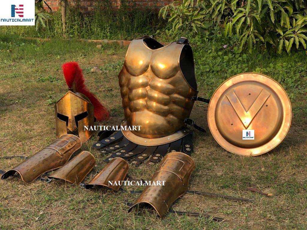 NauticalMart Muscle Armor Breastplate with Greek Spartan Helmet and Leg ...