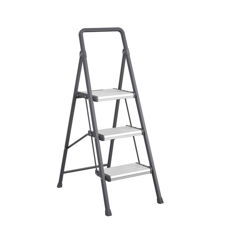 STEP STOOL FOLDING FOLDABLE COLLAPSIBLE FOLD AWAY 3 STEP LADDER KITCHEN ...